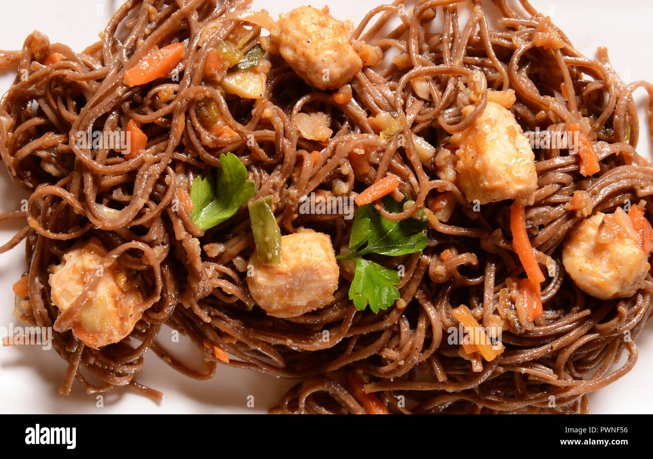 Japan saba noodles with chicken and vegetables Stock Photo - Alamy