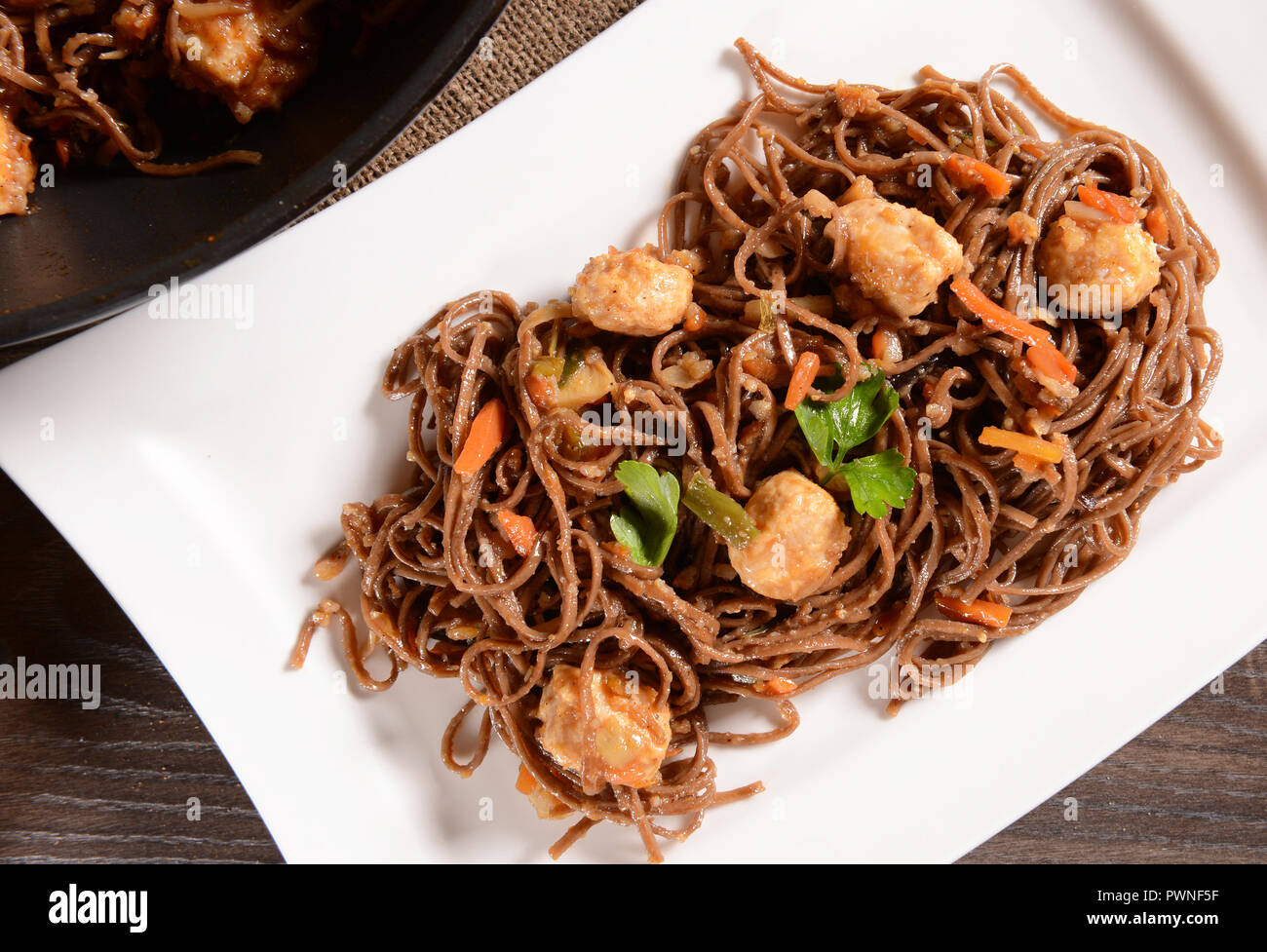 Japan saba noodles with chicken and vegetables Stock Photo - Alamy
