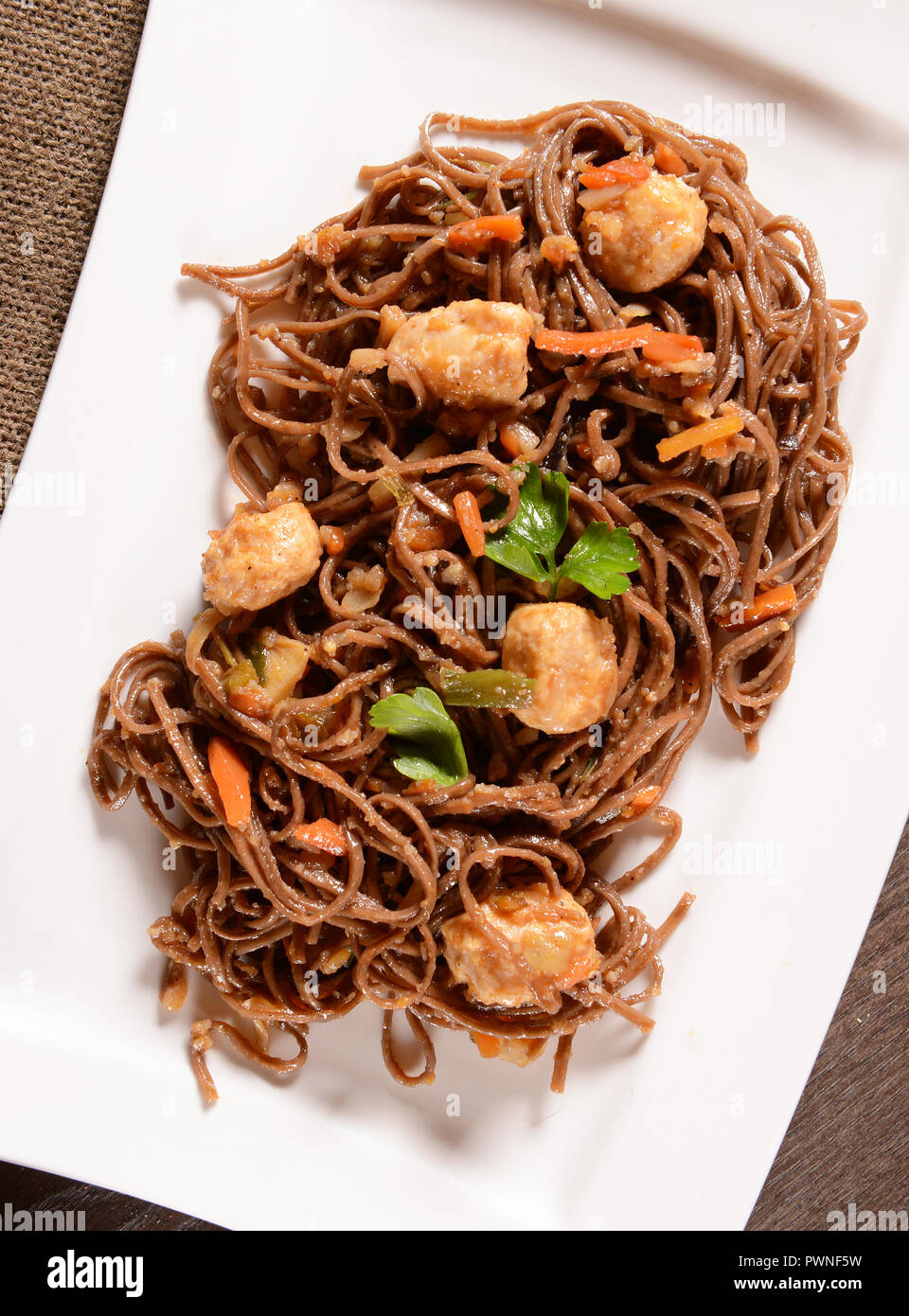 Japan saba noodles with chicken and vegetables Stock Photo - Alamy