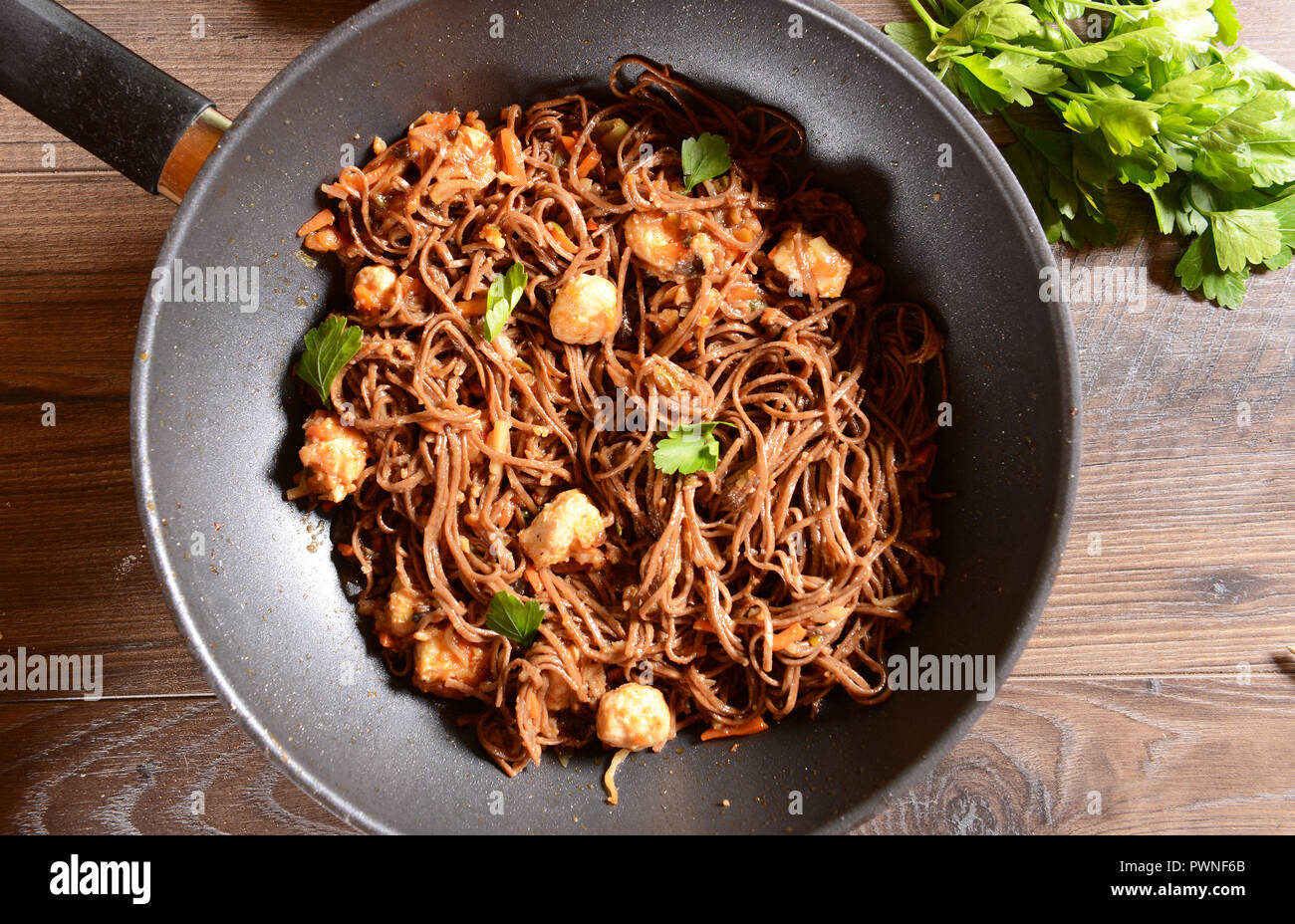 Japan saba noodles with chicken and vegetables Stock Photo - Alamy