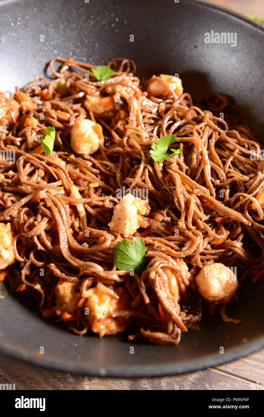 Japan saba noodles with chicken and vegetables Stock Photo - Alamy