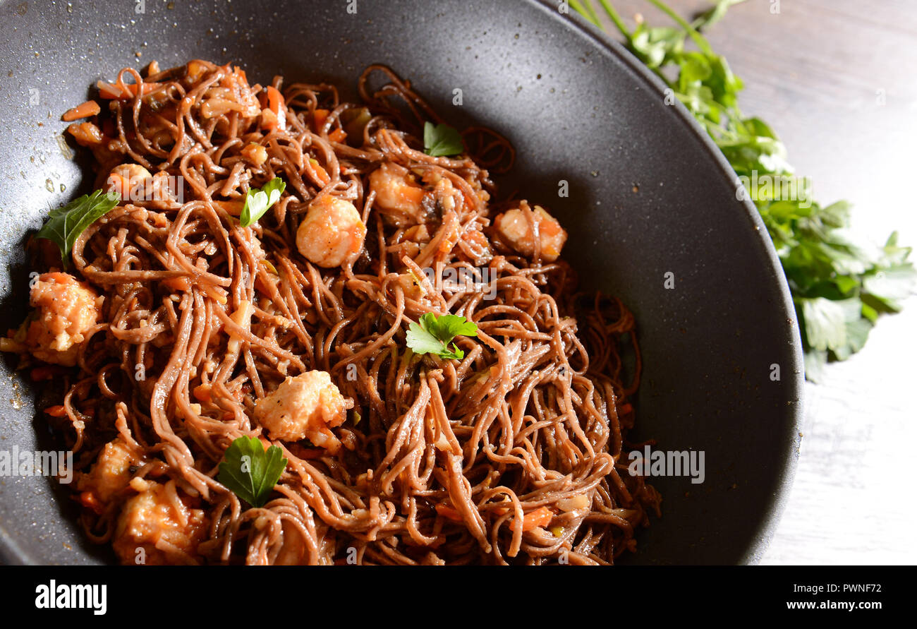 Japan saba noodles with chicken and vegetables Stock Photo - Alamy