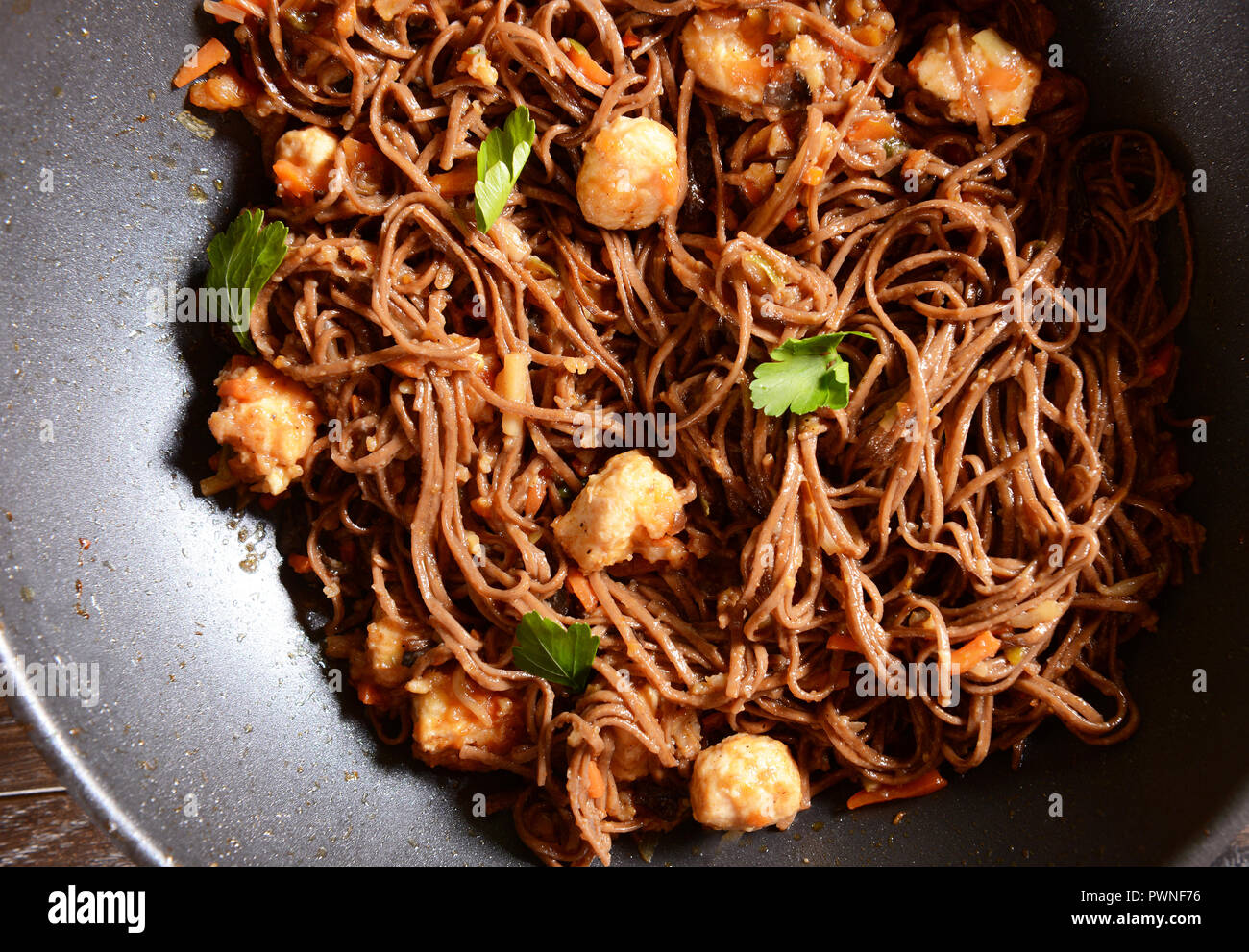 Japan saba noodles with chicken and vegetables Stock Photo - Alamy