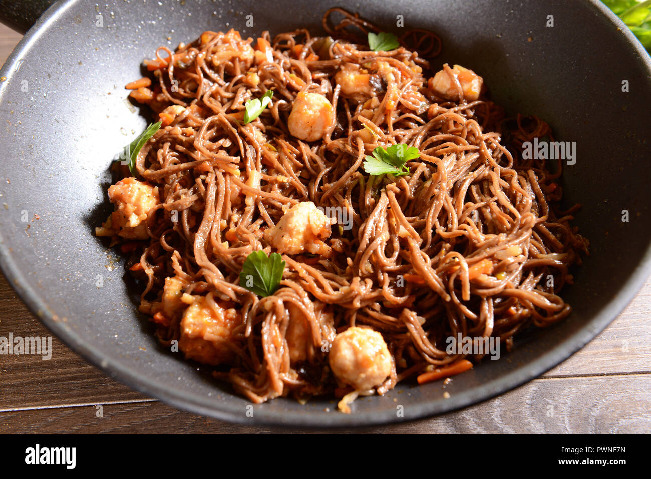 Japan saba noodles with chicken and vegetables Stock Photo - Alamy