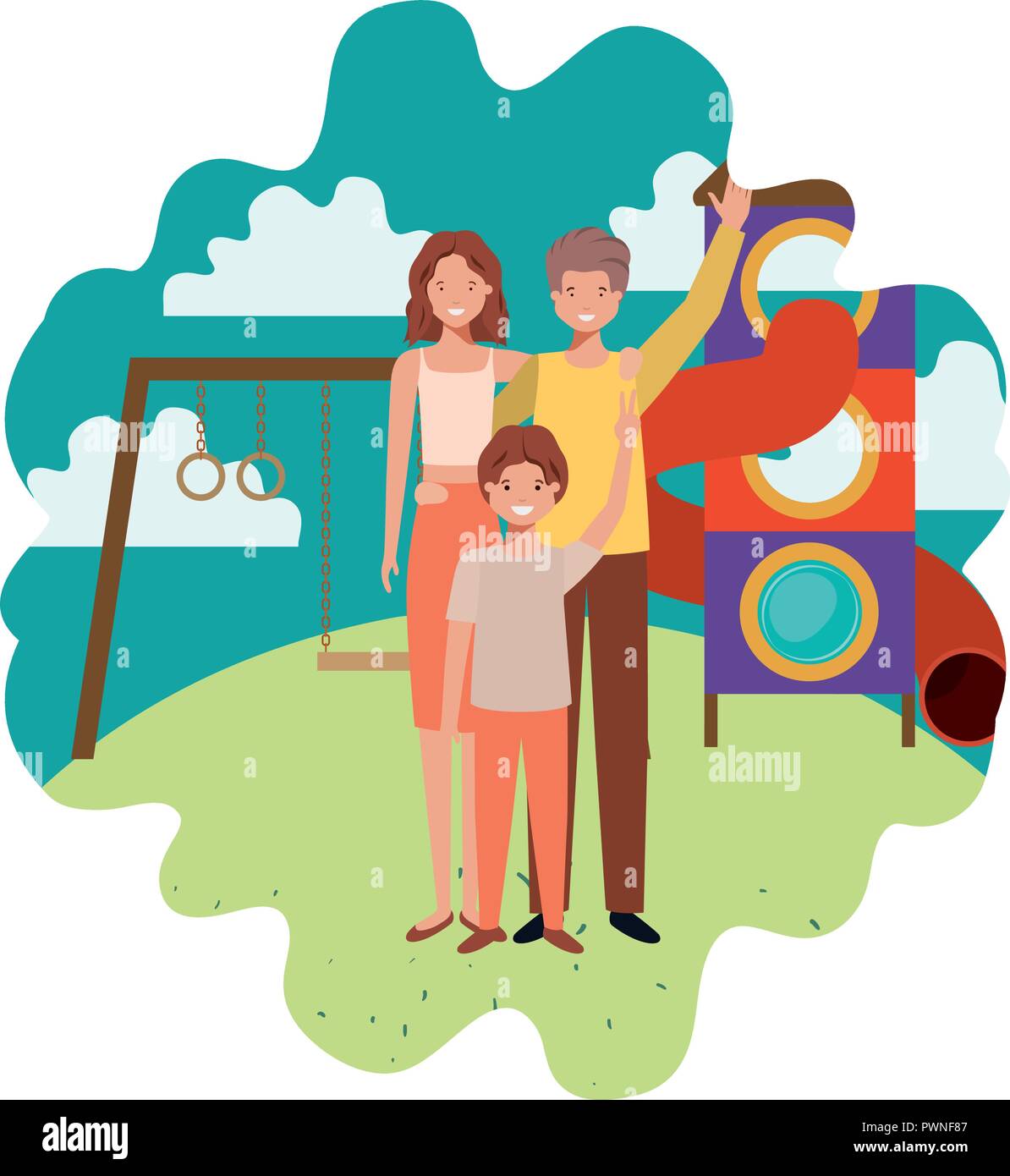 Cute family in park Stock Vector Images - Alamy