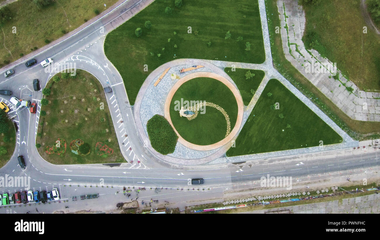 Aerial crossroads with a road for cars and a bike path Stock Photo - Alamy