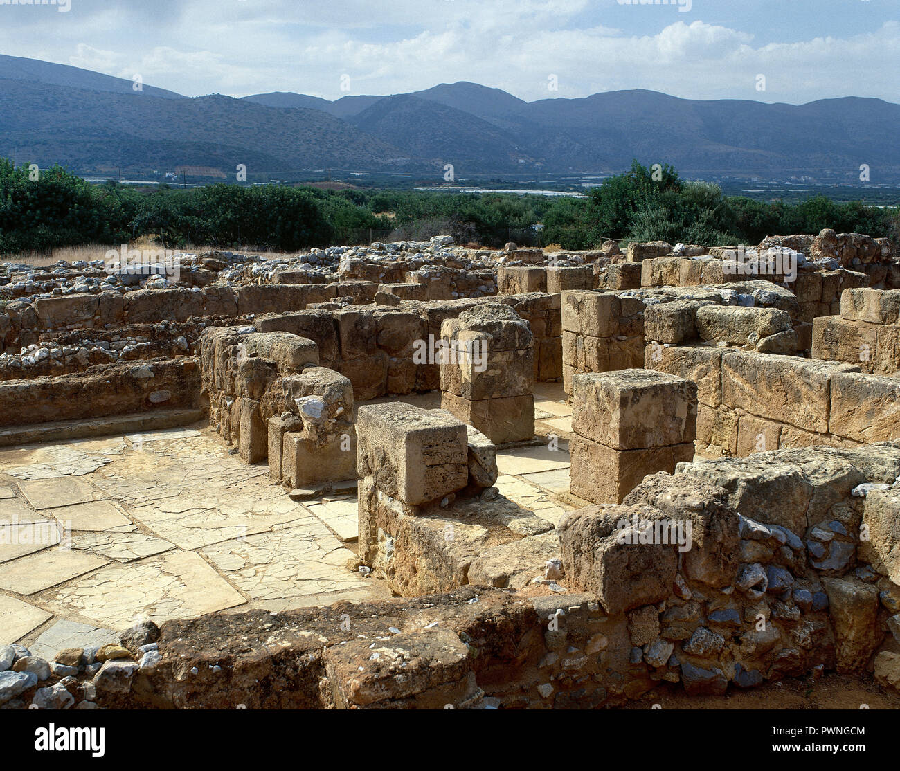 Greece, Crete. Minoan Palace of Malia. Southwest ruins from the Grand ...