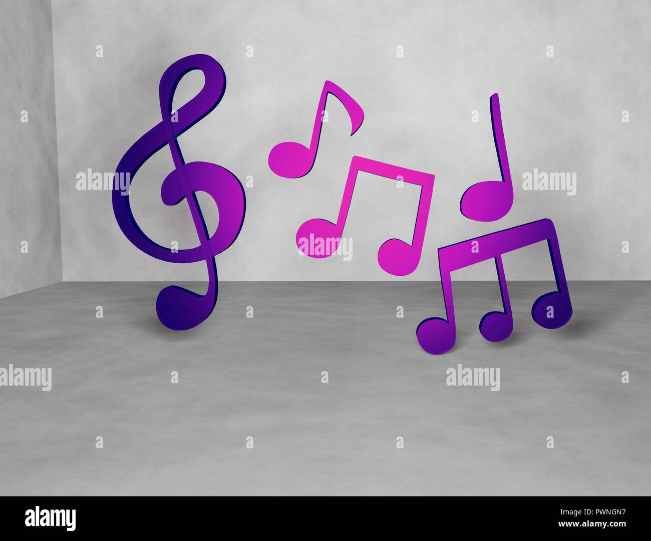Musical notes 3D render, indoor Stock Photo - Alamy