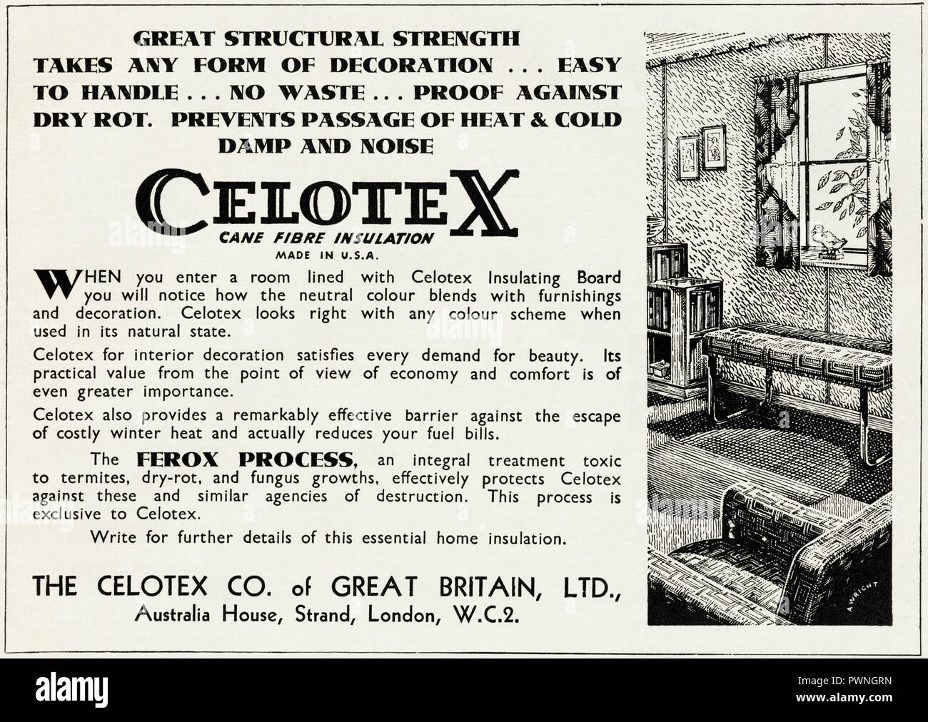 1930s old vintage original advert advertising Celotex cane fibre ...