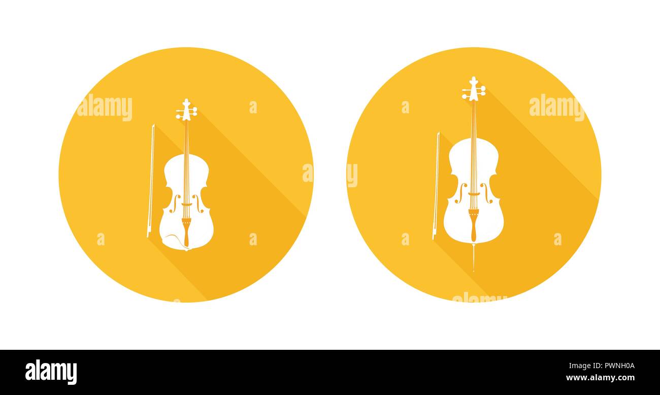 Set of Bowed Musical Orchestra Instruments. Vector Icons of Violin and ...
