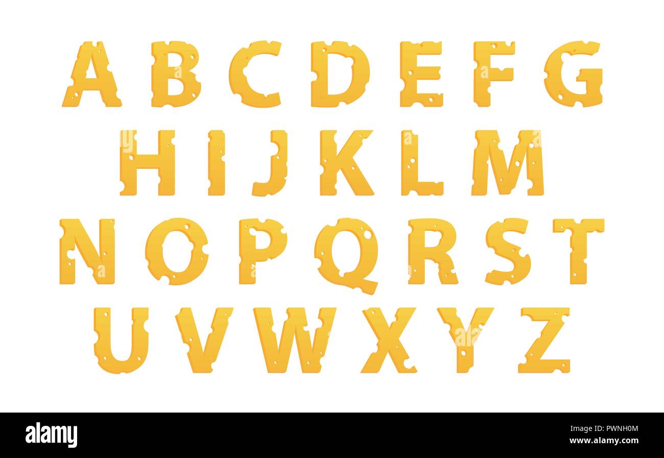 Vector Alphabet made of Cheese, Vector Icons isolated on white Stock ...