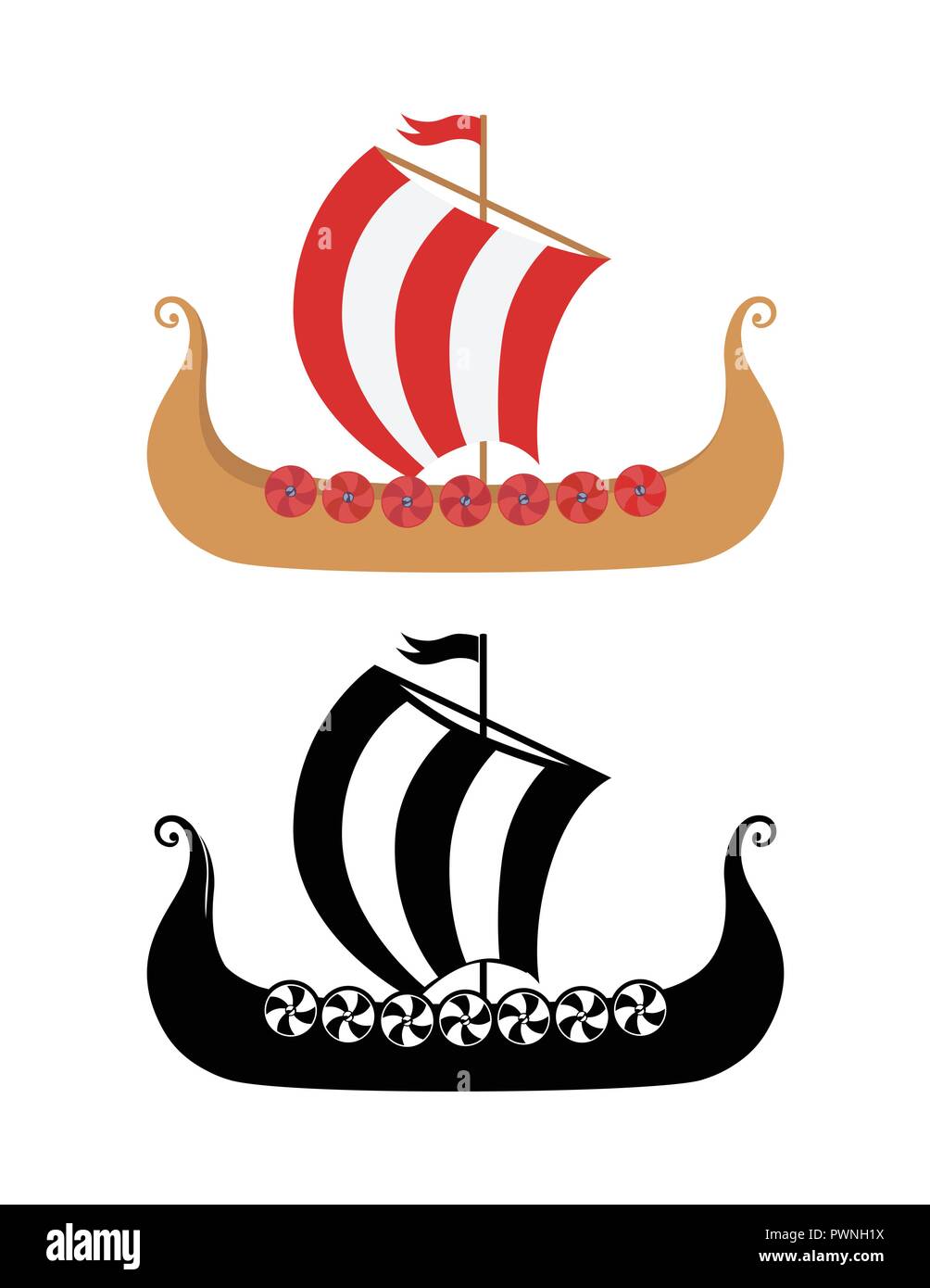 Drakkar - Vikings Ship in Nordic Sea. Wooden Warships of Scandinavian ...