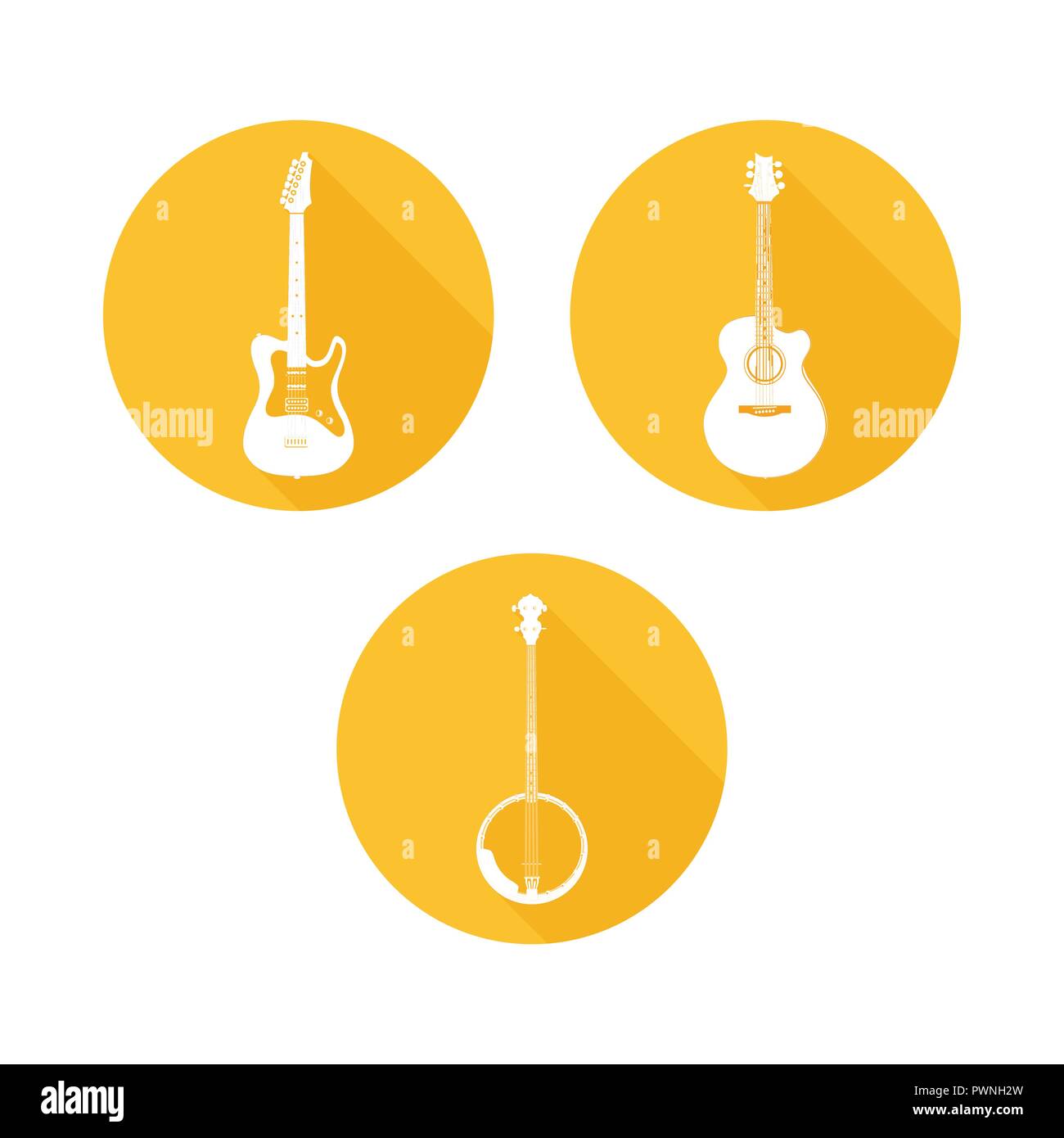 Set of Stringed Musical Instruments. Vector Style Round Icon isolated ...