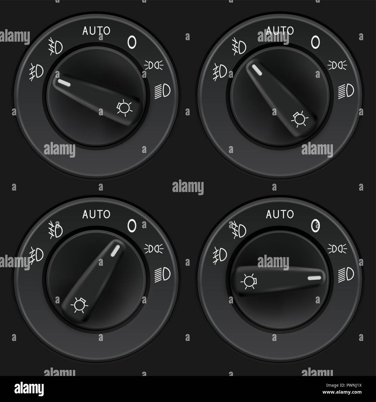 Headlights selectors. Car dashboard black elements Stock Vector Image ...