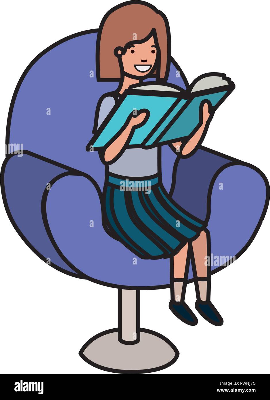 woman reading book in the sofa avatar character Stock Vector Image ...