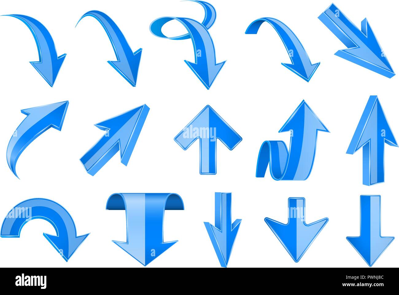 Blue 3d arrows. Shiny UP and DOWN signs Stock Vector Image & Art - Alamy