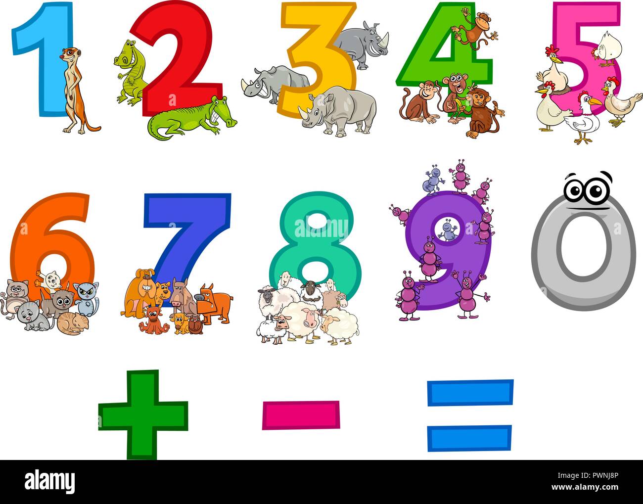 Cartoon Illustration of Numbers Set from Zero to Nine with Comic Animal ...