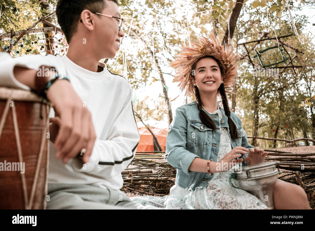 Beautiful girl being deep in positive thoughts Stock Photo - Alamy