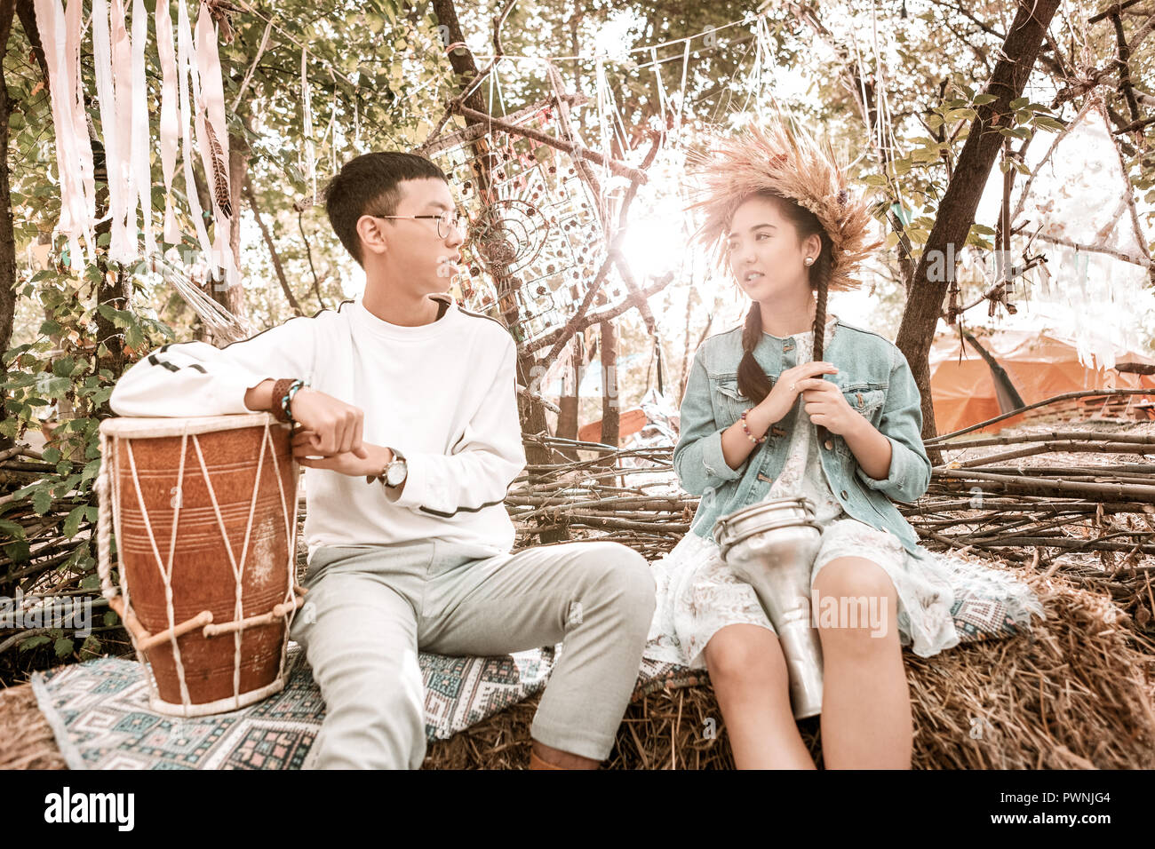 Relaxed female person looking at her partner Stock Photo - Alamy