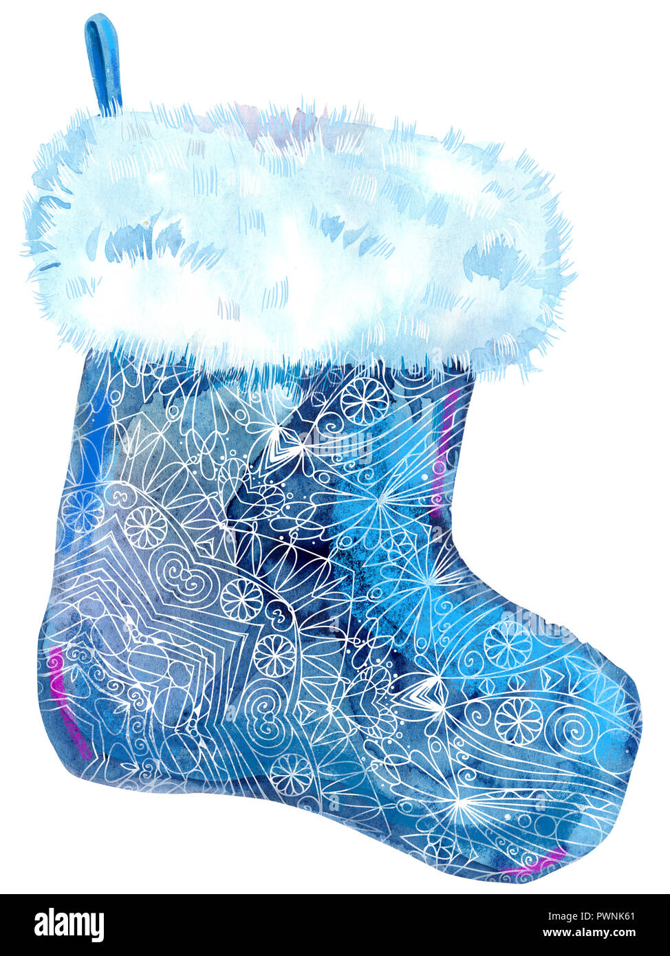 Christmas patterned blue sock for gifts isolated on white background ...