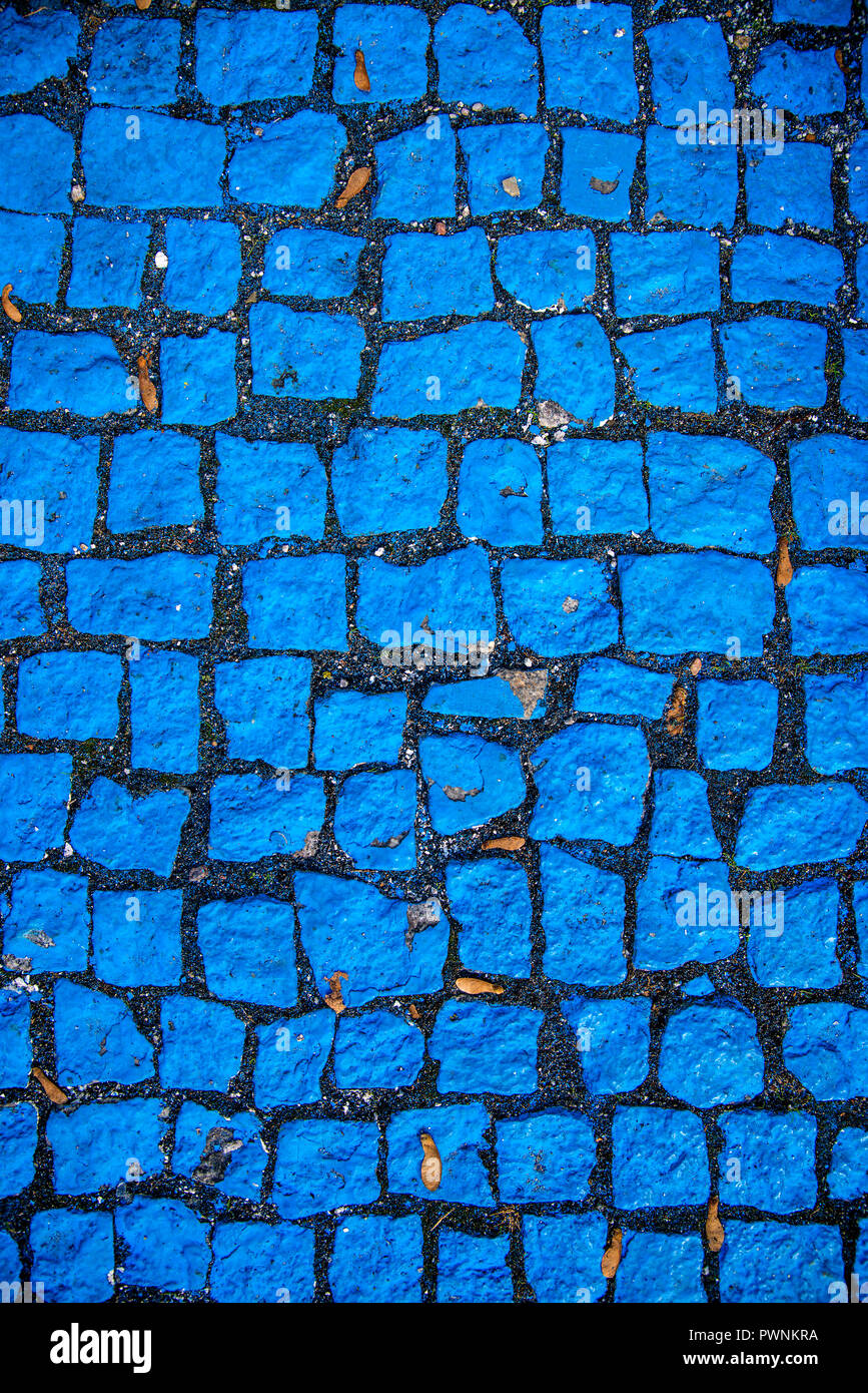 blue painted cobblestones, parking for handicapped Stock Photo - Alamy