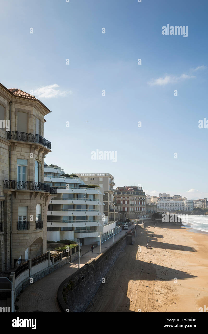 Properties and Hotels lining the oceanfront in Biarritz, South-West ...