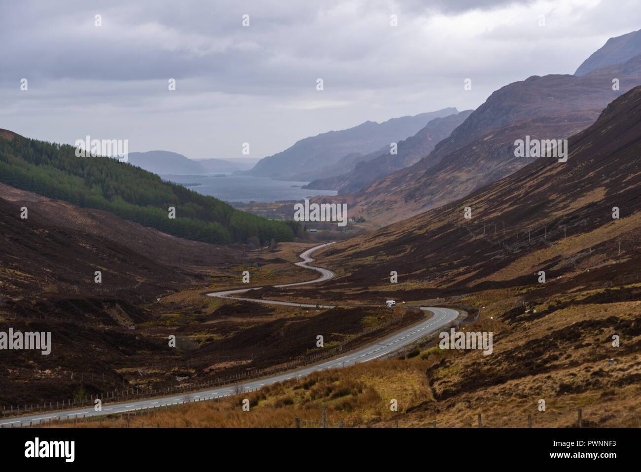 The A832 scenic road leading towards Kinlochewe at Loch Maree ...