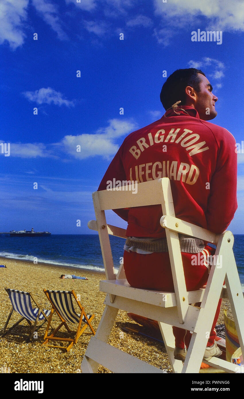 Brighton lifeguard, East Sussex, England, UK. Circa 1980's Stock Photo ...