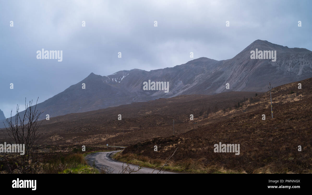 The A832 scenic road leading towards Kinlochewe at Loch Maree ...