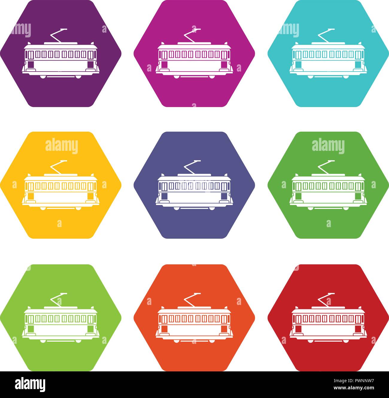 Tram icons set 9 vector Stock Vector Image & Art - Alamy