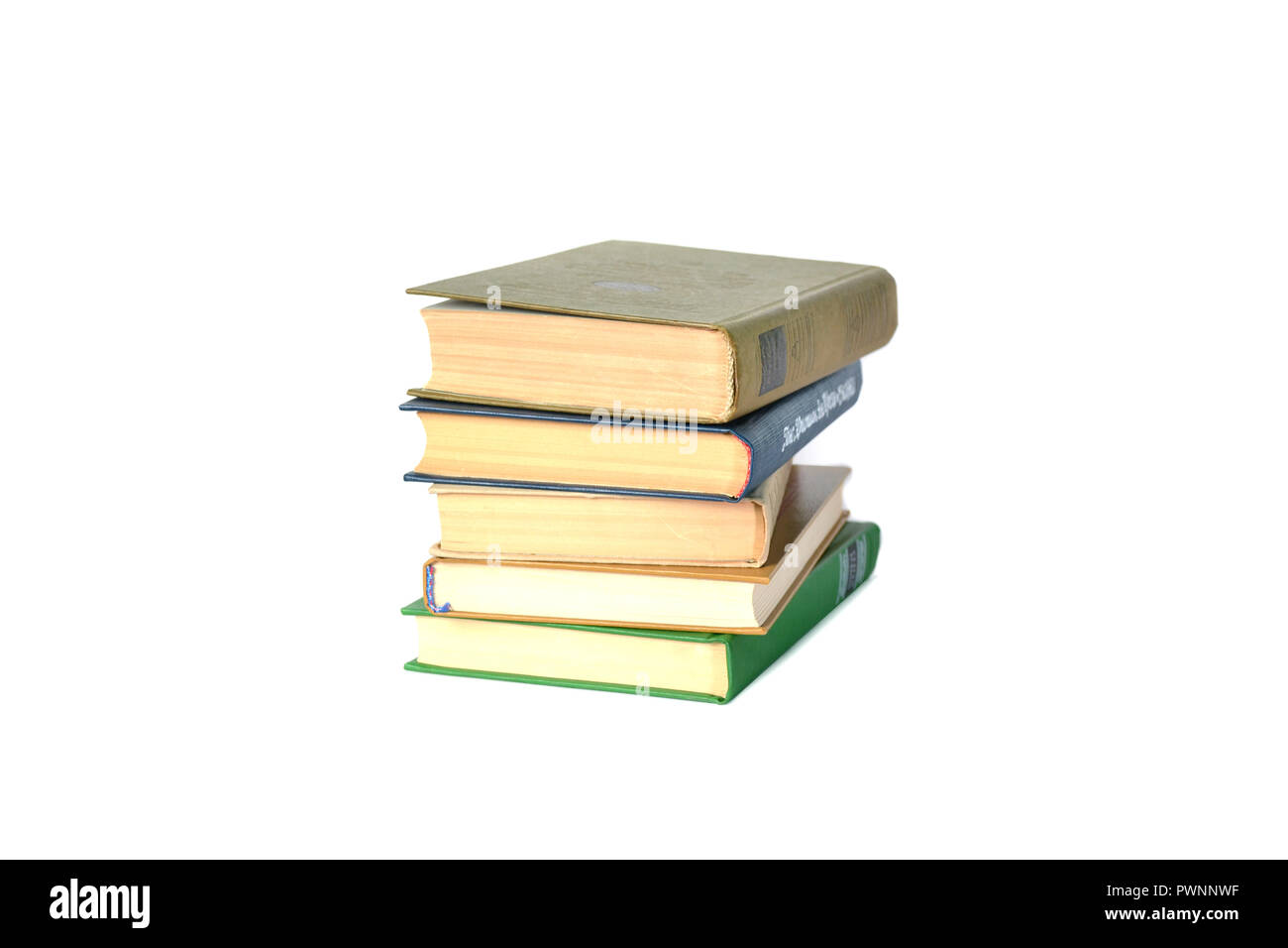 A stack of old books on isolated white background Stock Photo - Alamy