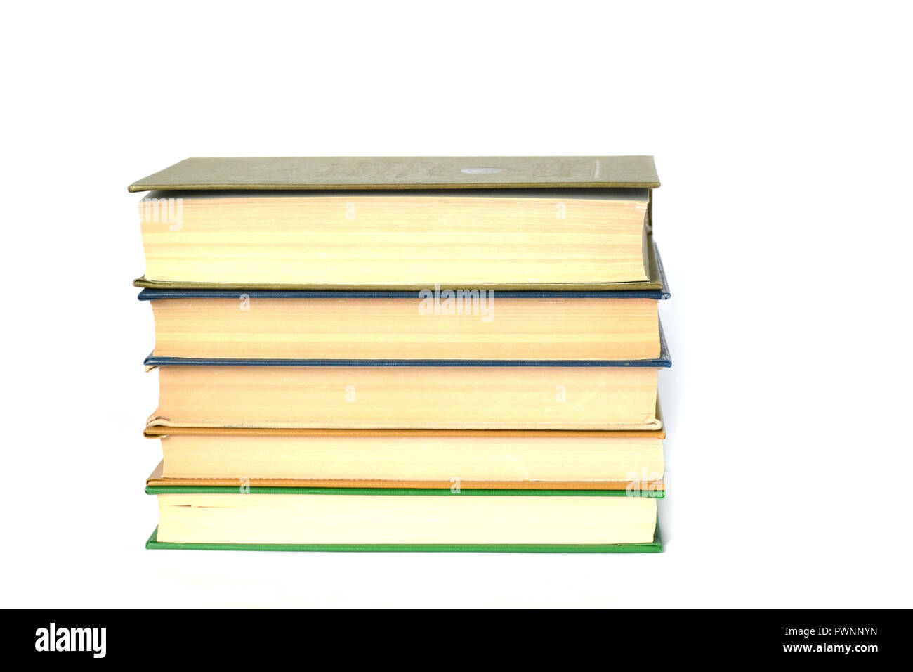 A stack of old books on isolated white background Stock Photo - Alamy
