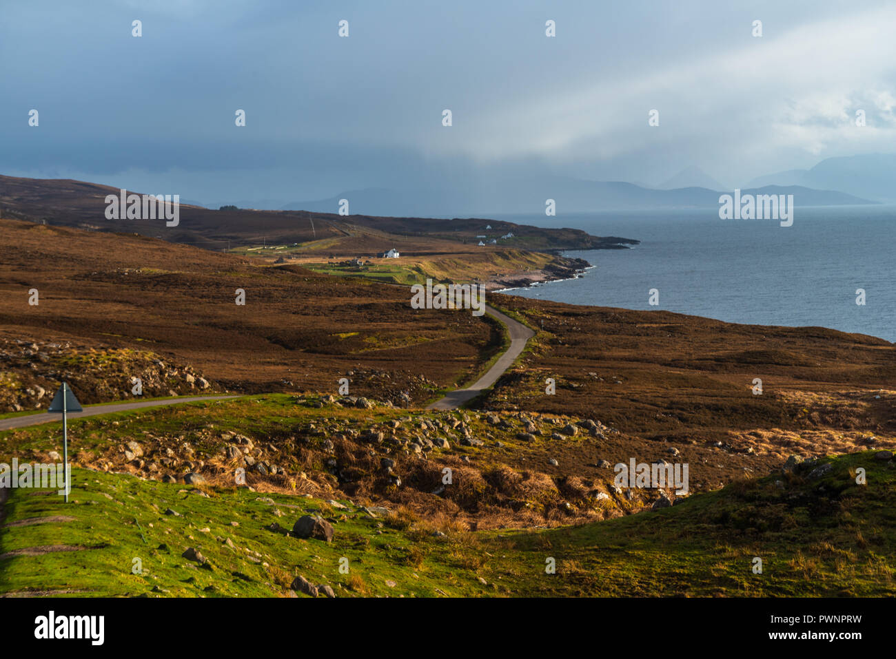 Scenic Road leading along the shore of the Applecross Peninsula ...