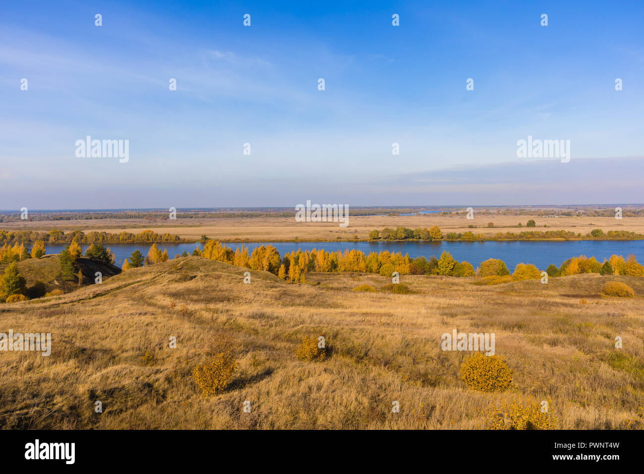 Autumn scenery of the Oka River valley near Konstantinovo, toned Stock ...