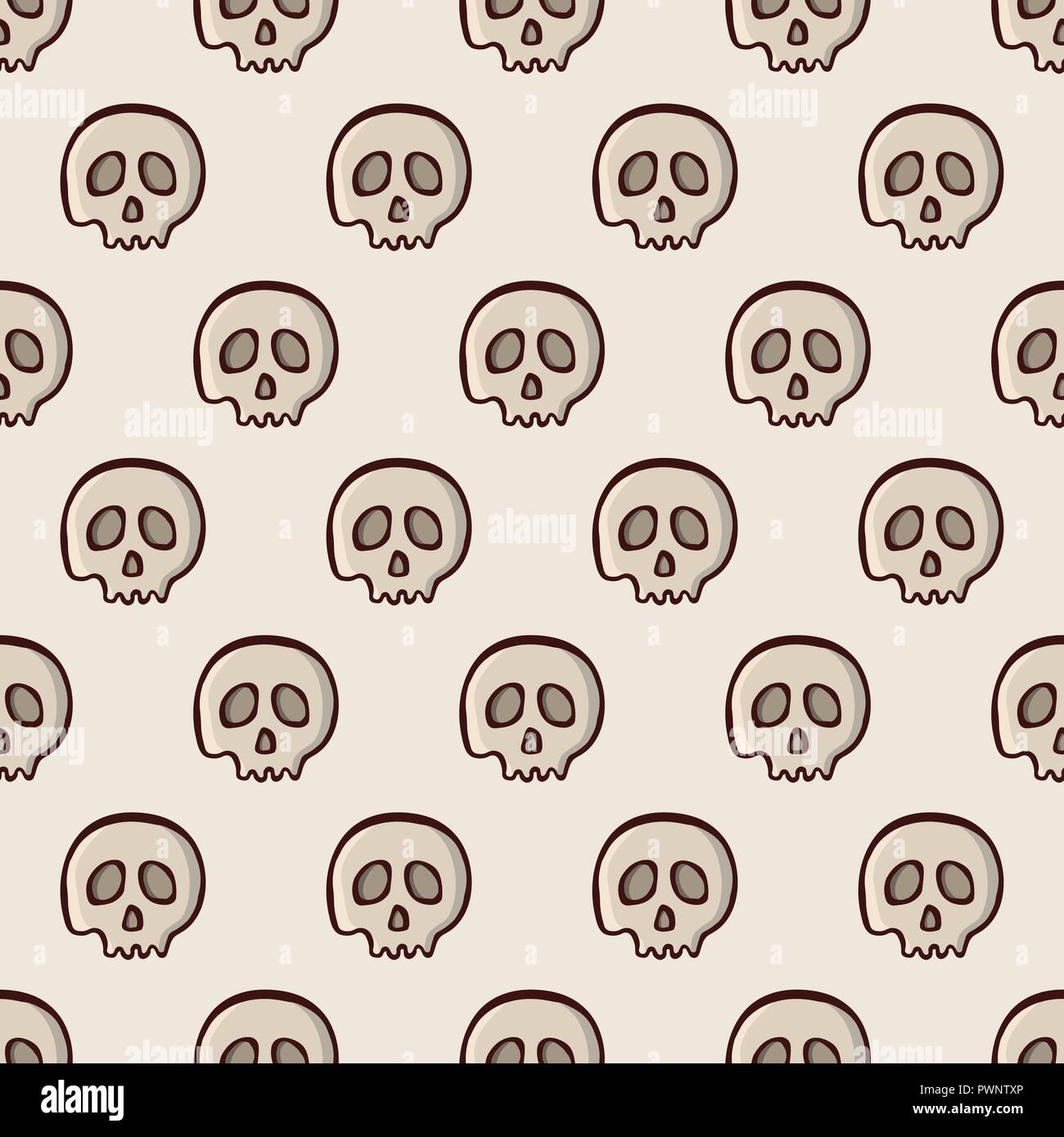 Skulls seamless pattern. Hand drawn doodle cartoon elements of ...