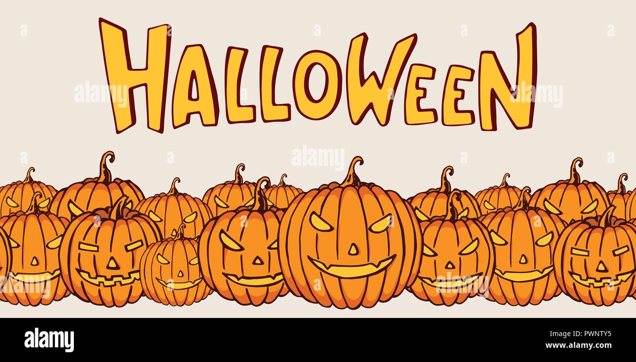 Color cartoon shapes on Halloween theme. Seamless border pattern ...
