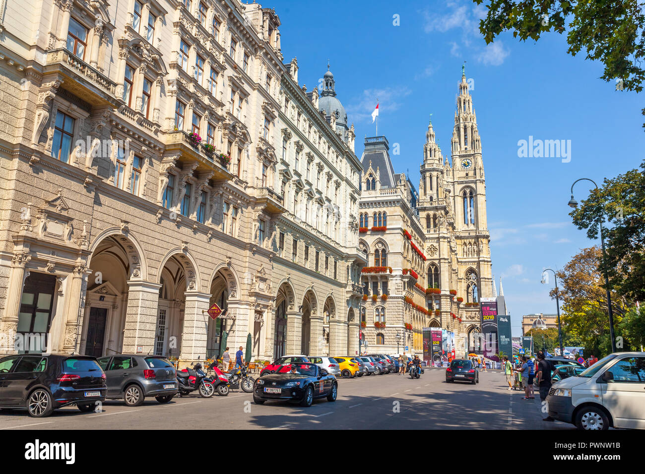 Vienna, Austria - 19.08.2018: Tall gothic building of Vienna city hall ...