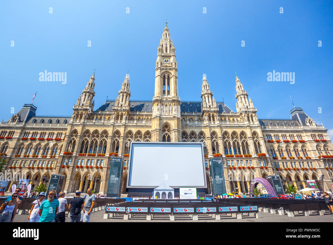 Vienna, Austria - 19.08.2018: Tall gothic building of Vienna city hall ...
