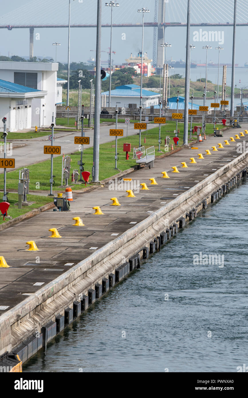 Central America, Panama, Colon. Panama Canal. Detail of new Panamax ...