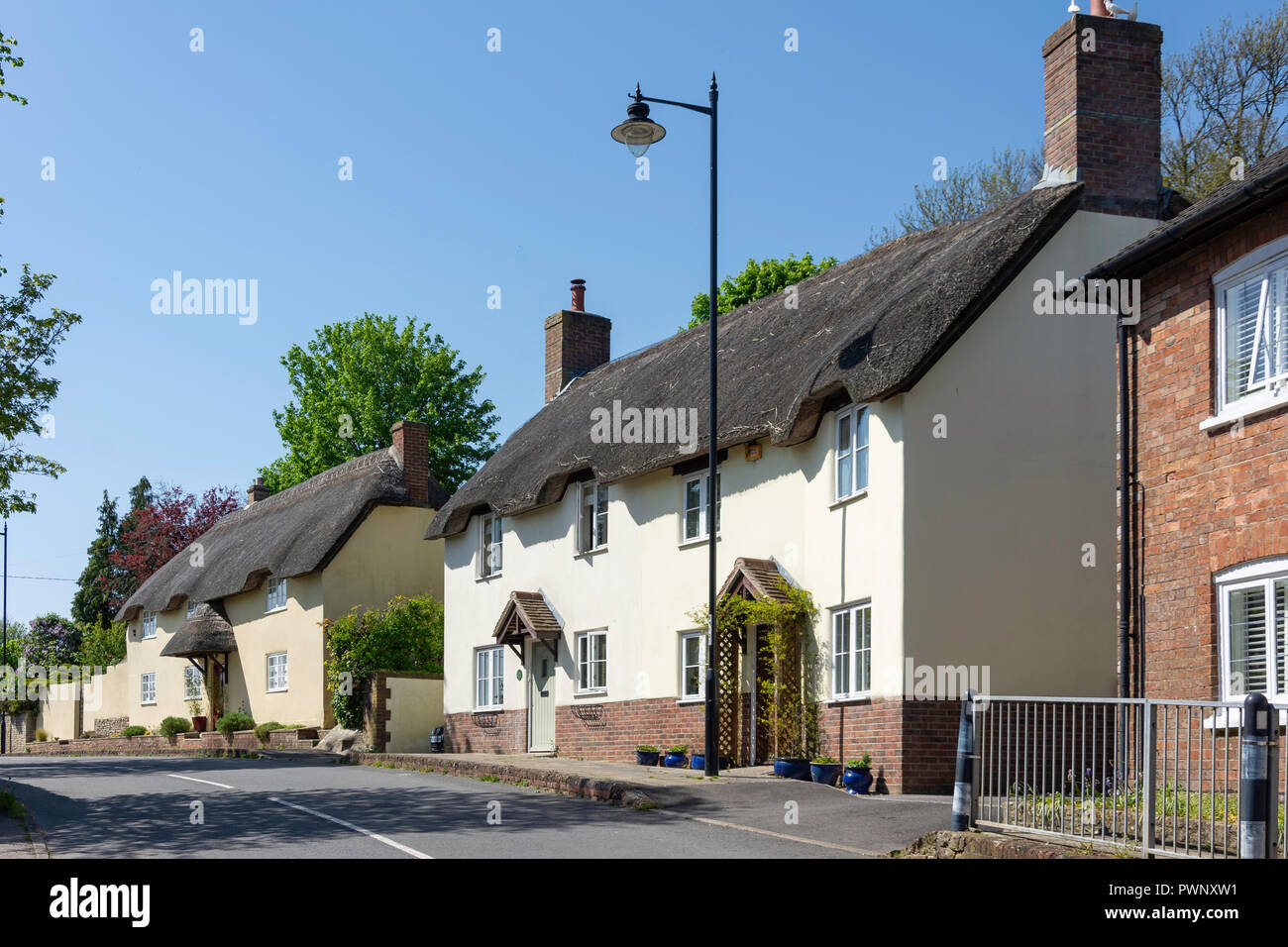 Thatched cottages, Dorchester Road, Tolpuddle, Dorset, England, United ...