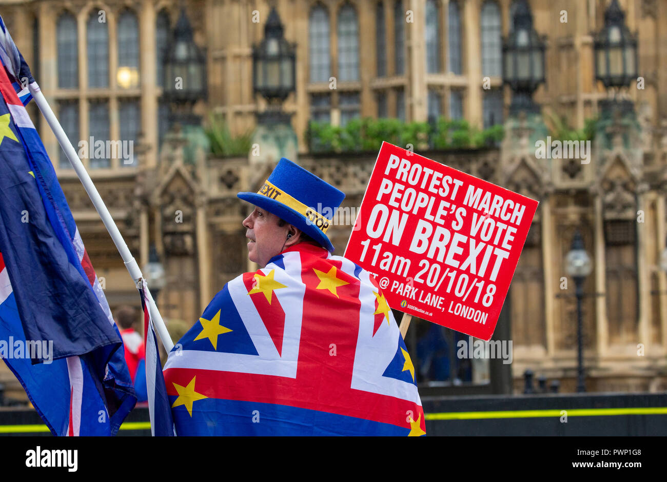 London, UK. 17th Oct 2018. Anti-Brexit campaigners outside Parliament ...