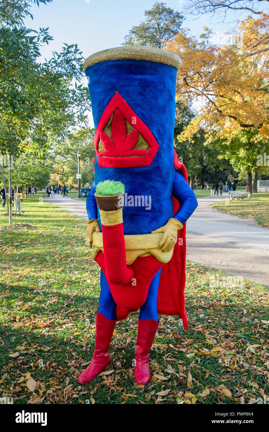 TORONTO, CANADA - OCTOBER 17, 2018: Cartoon Bong Man celebrates ...
