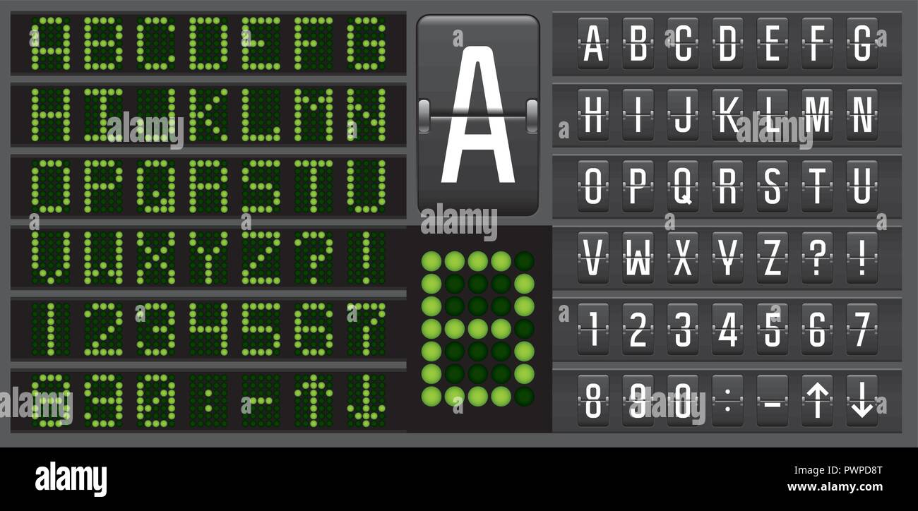 Scoreboard mechanical and electronic panel letters alphabet vector ...