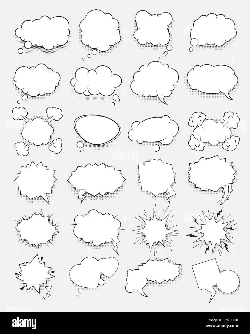 Set of vector clouds in the style of comics template for your design ...