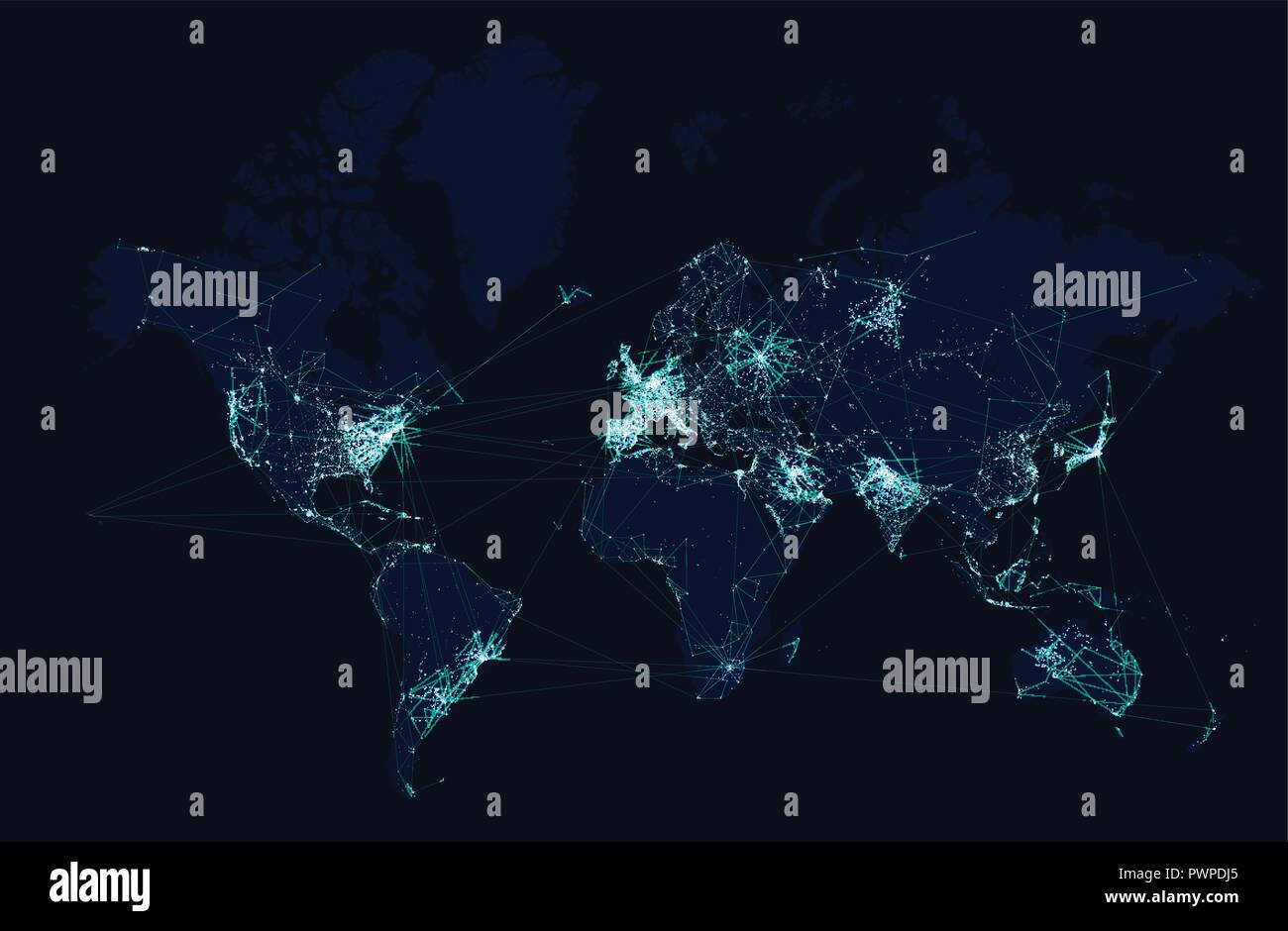World map with global technology and telecommunication network. Vector ...