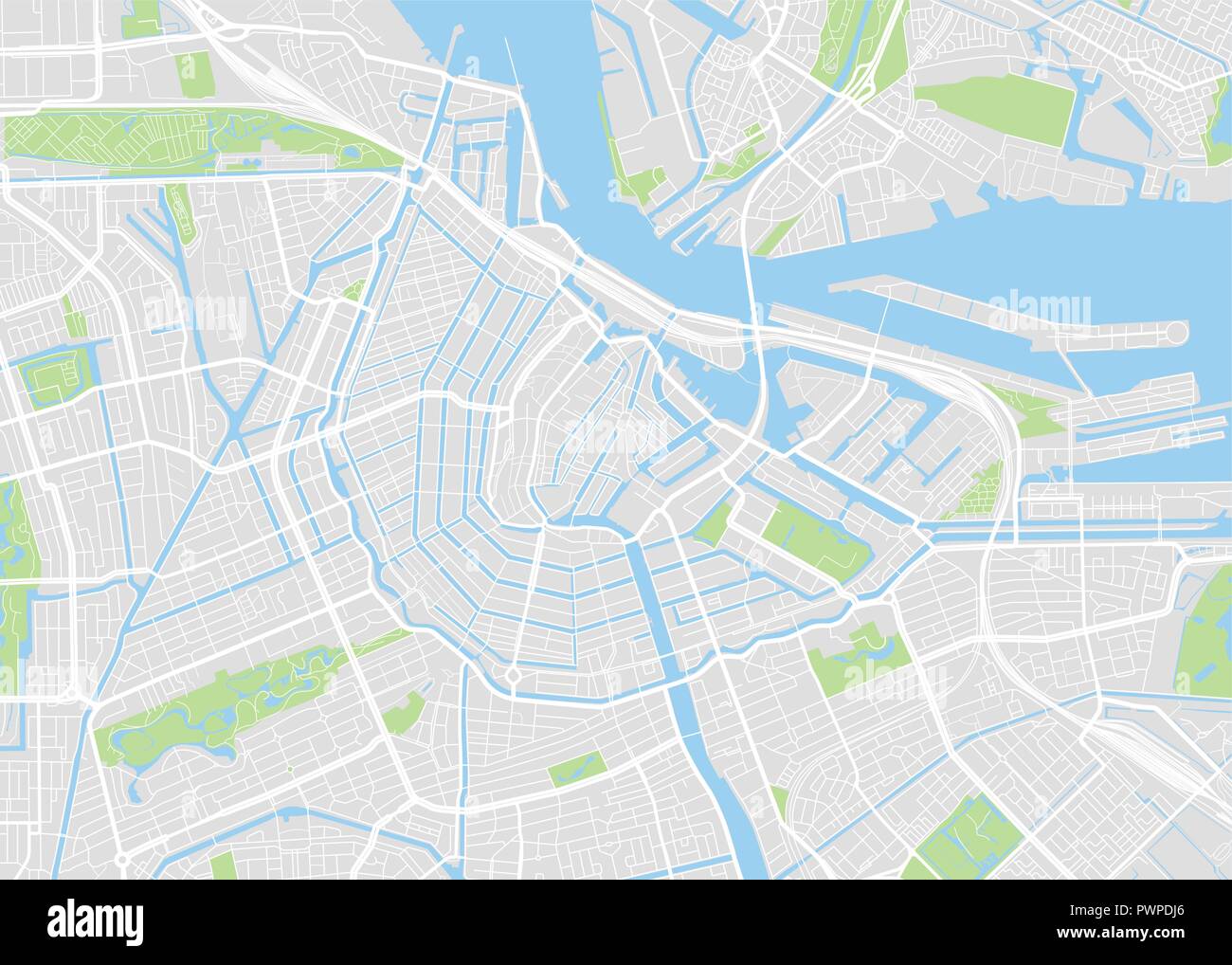 Amsterdam colored vector map detailed plan of the city, rivers and ...