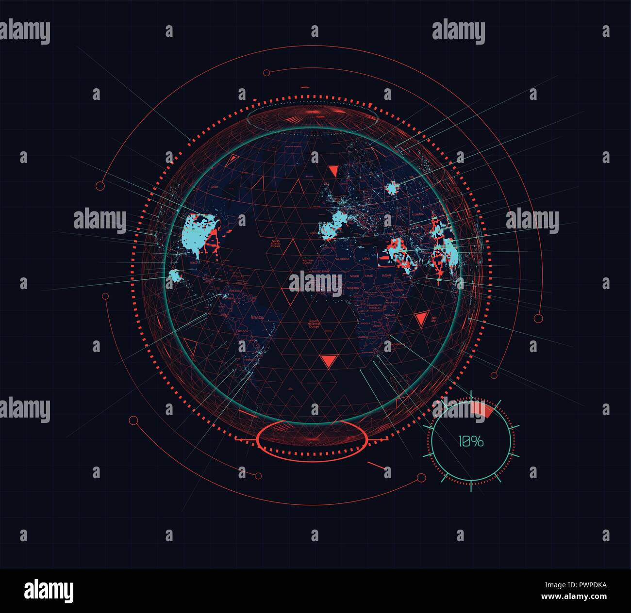 Digital holographic earth globe sci-fi futuristic interface Vector template for your design ...