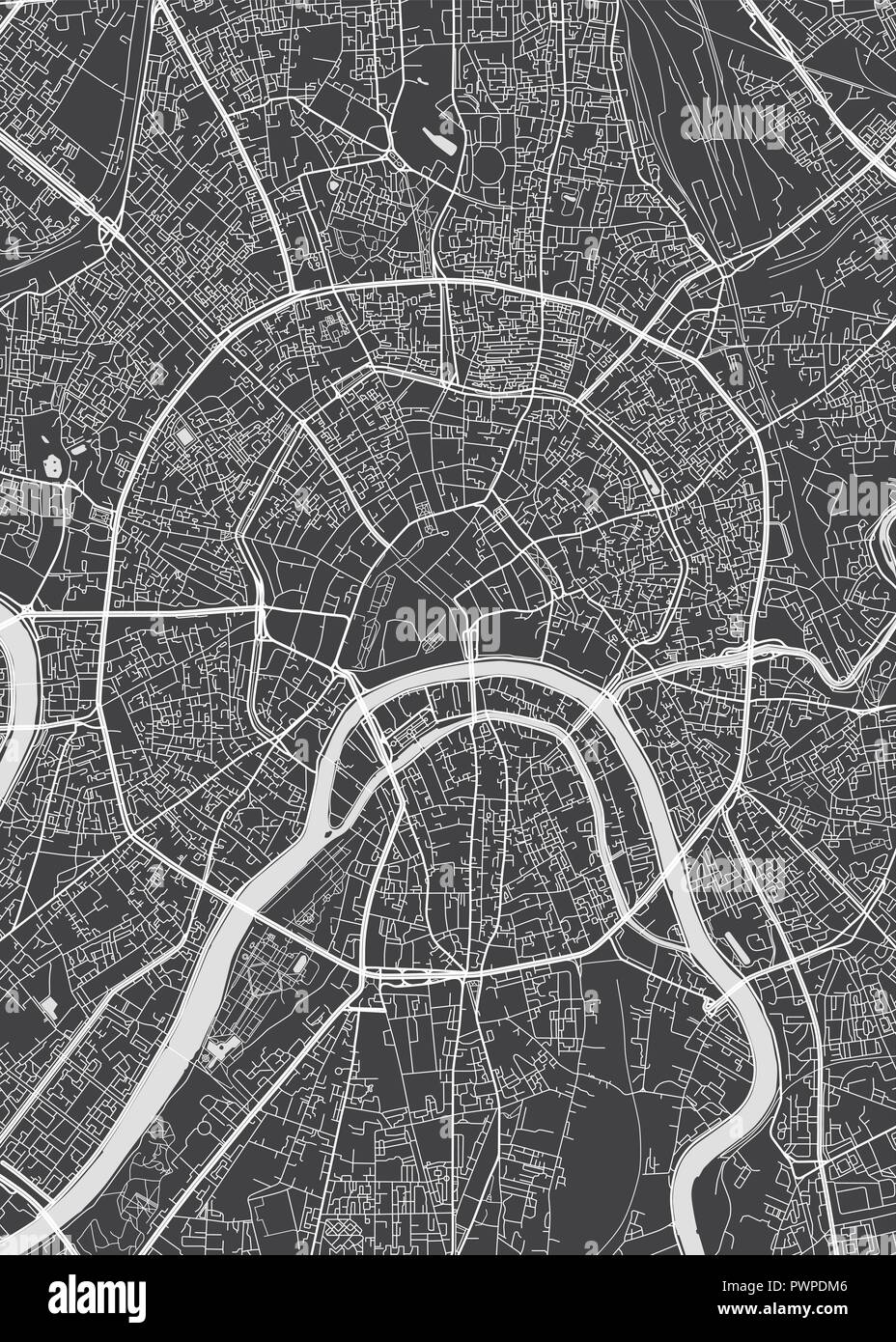 Moscow city plan, detailed vector map detailed plan of the city, rivers ...