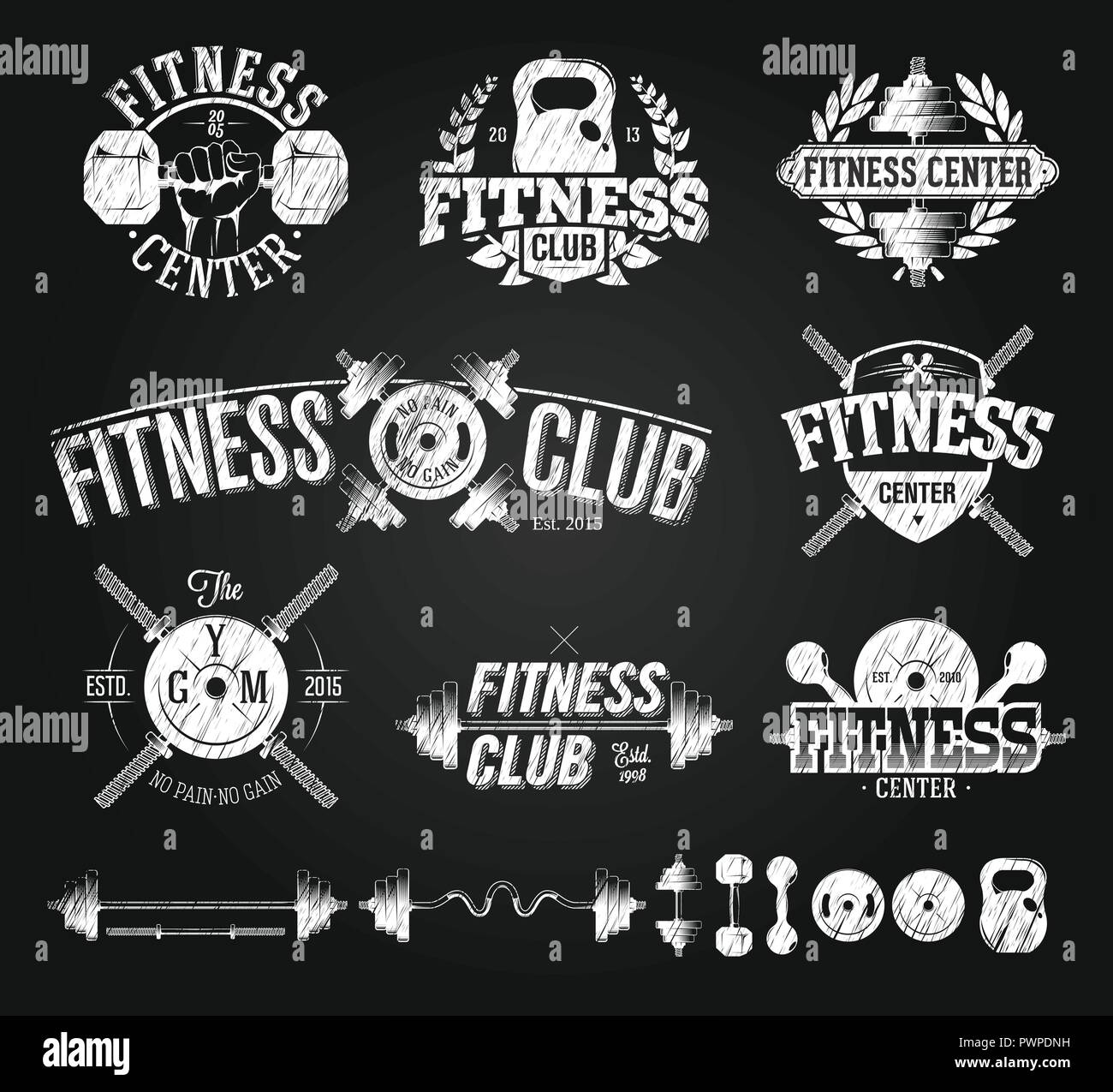 Typographic Fitness Emblems chalk drawing template for your logo design ...
