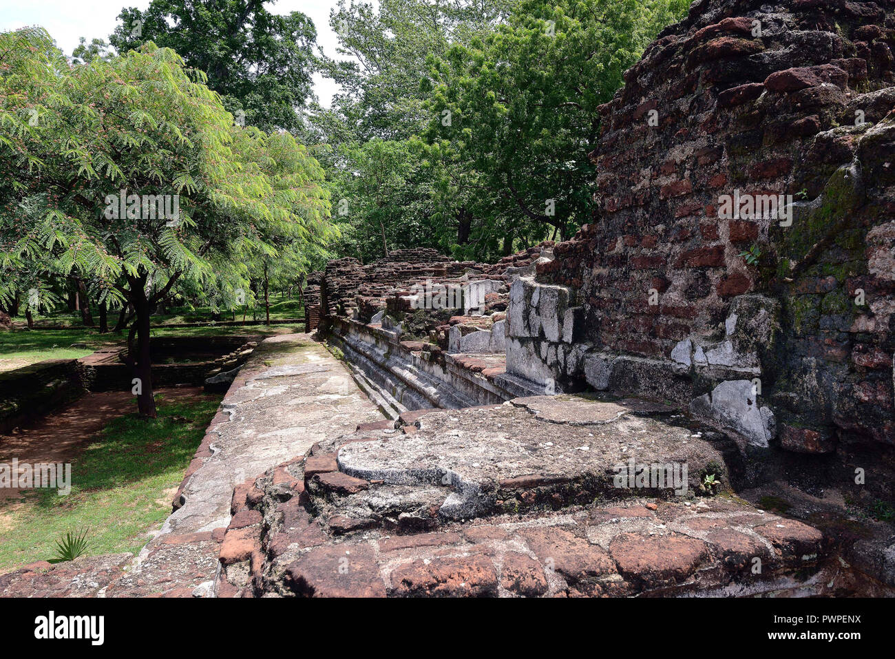 Sri Lanka. Remains of the Ritigala site. Ruins of an ancient Buddhist ...